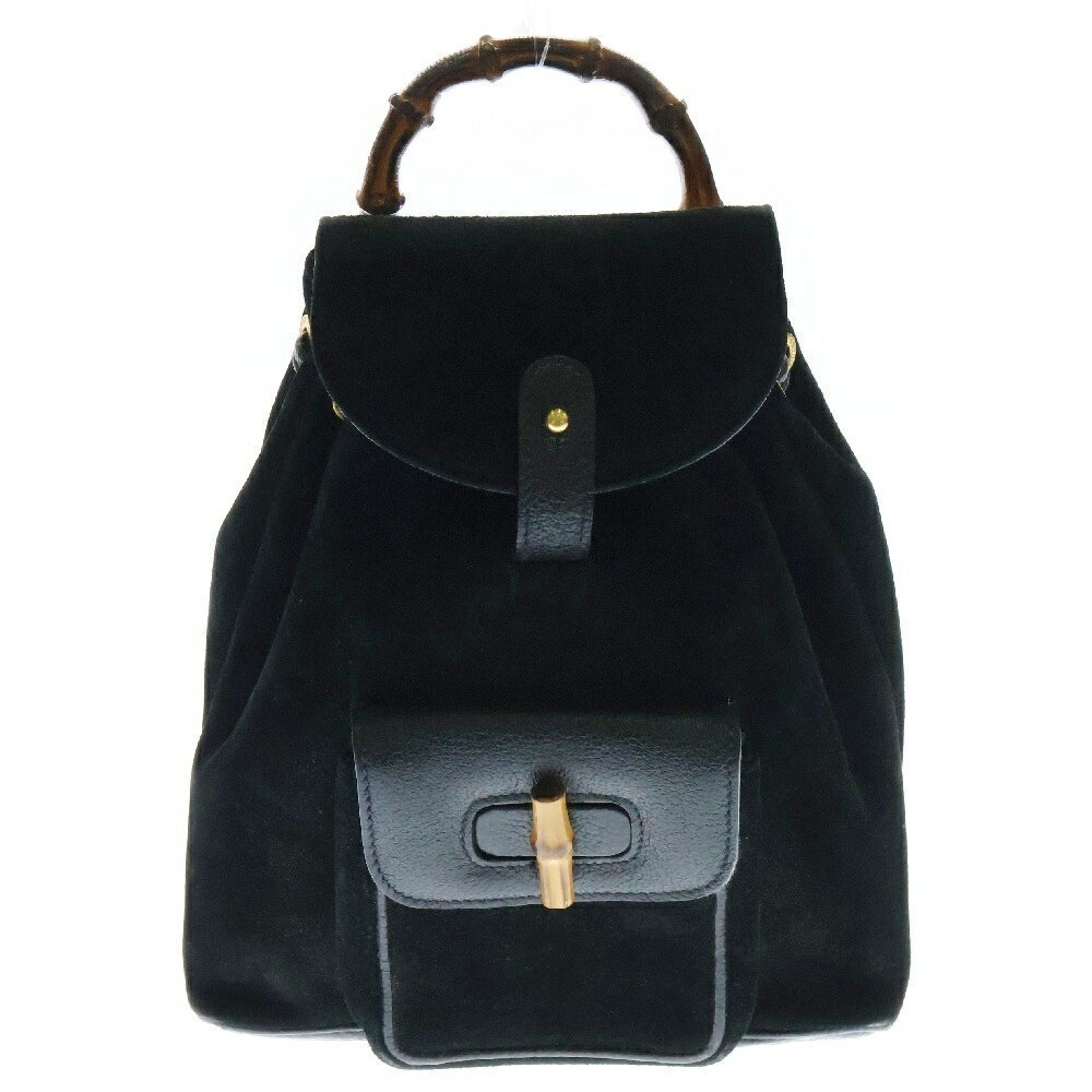 Gucci Bamboo Backpack Black Suede Leather - Gem